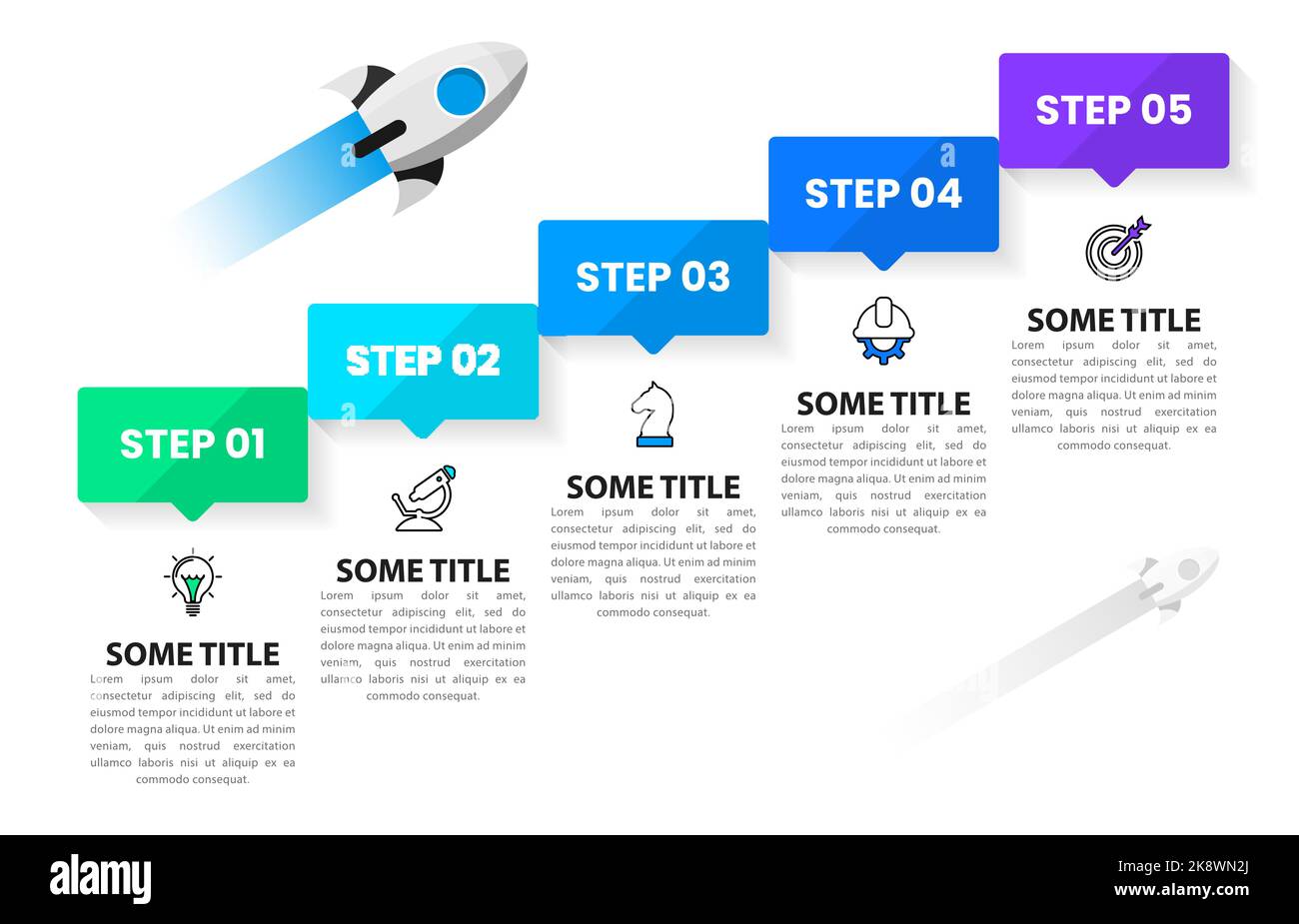 Infographic template with icons and 5 options or steps. Rocket. Can be ...
