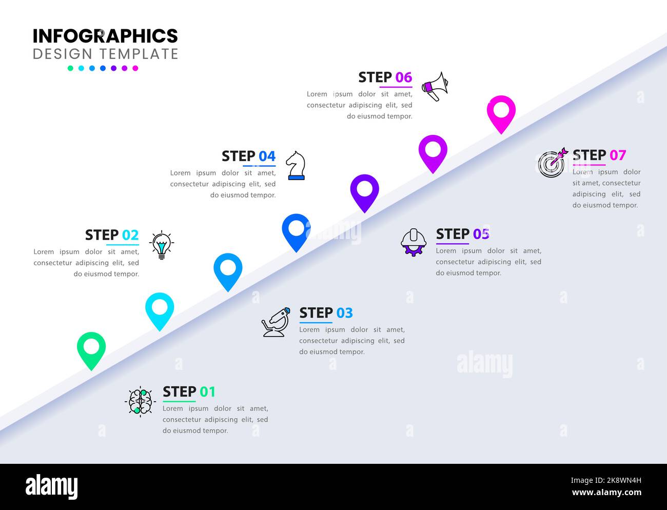 Infographic template with icons and 7 options or steps. Road. Can be ...