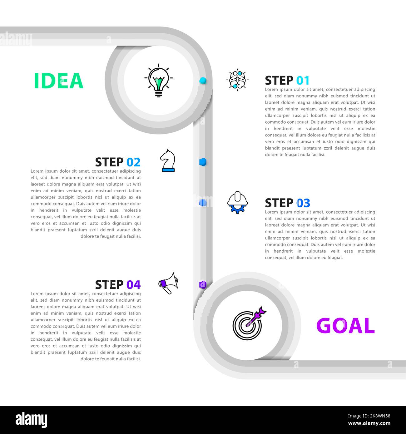 Infographic template with icons and 4 steps. From idea to success. Can ...