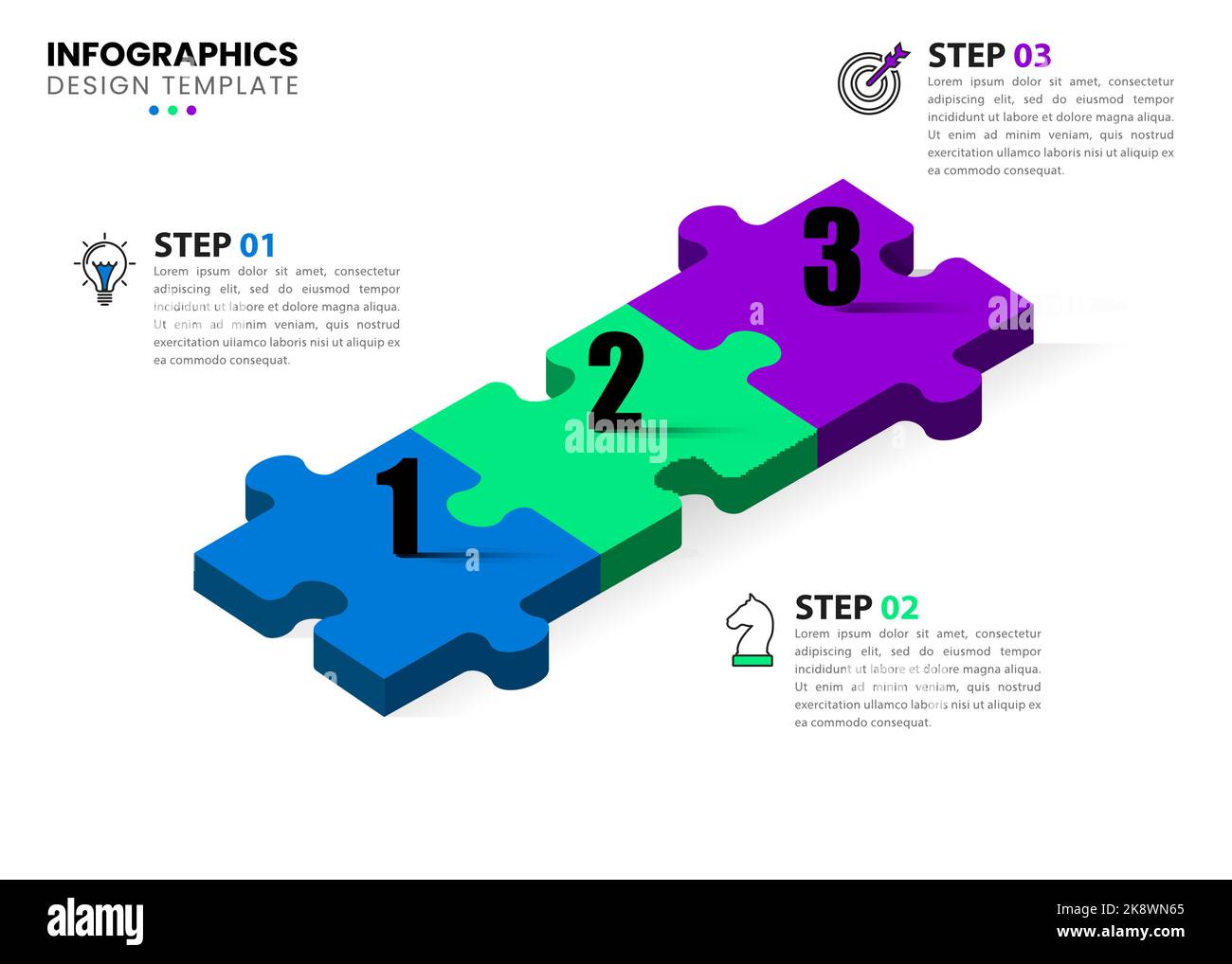 Infographic template with icons and 3 options or steps. Puzzle. Can be ...