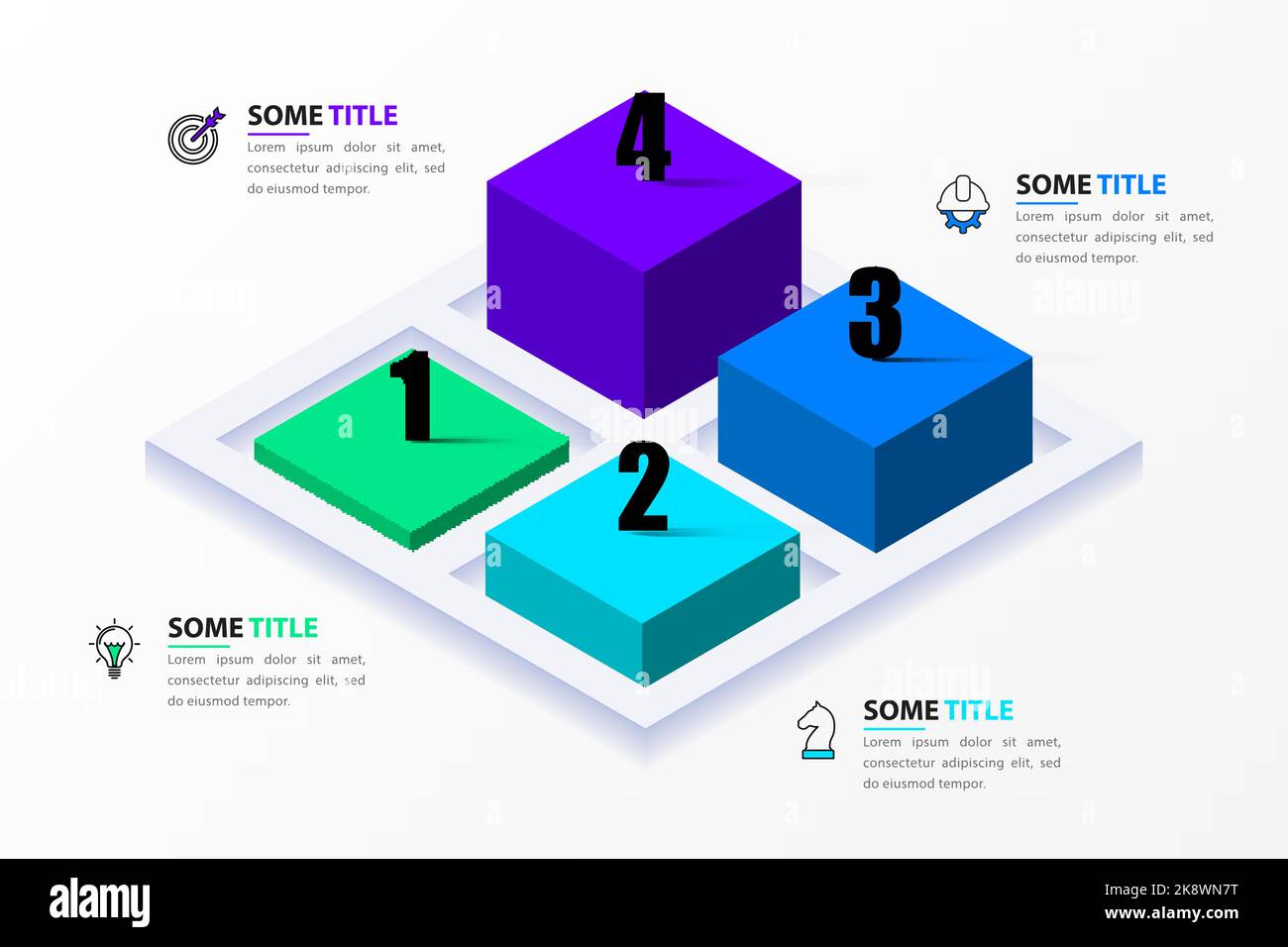 Infographic template with icons and 4 options or steps. Isometric. Can be used for workflow ...