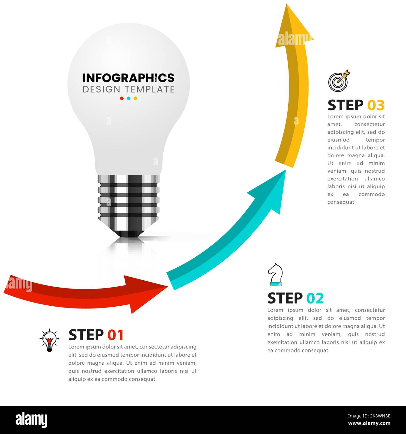 Infographic template with icons and 3 options or steps. Bulb. Can be ...