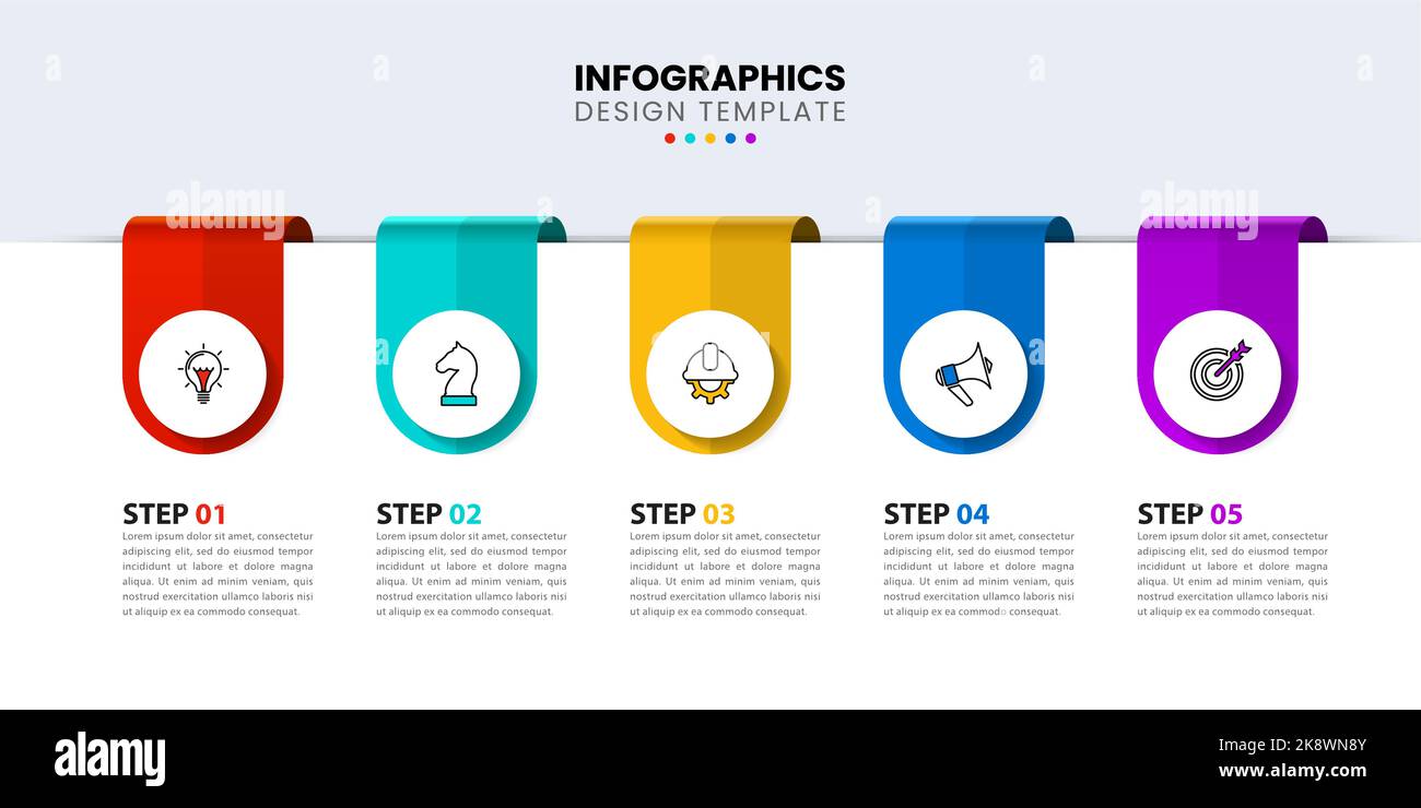 Infographic template with 5 options or steps. Ribbon. Can be used for ...