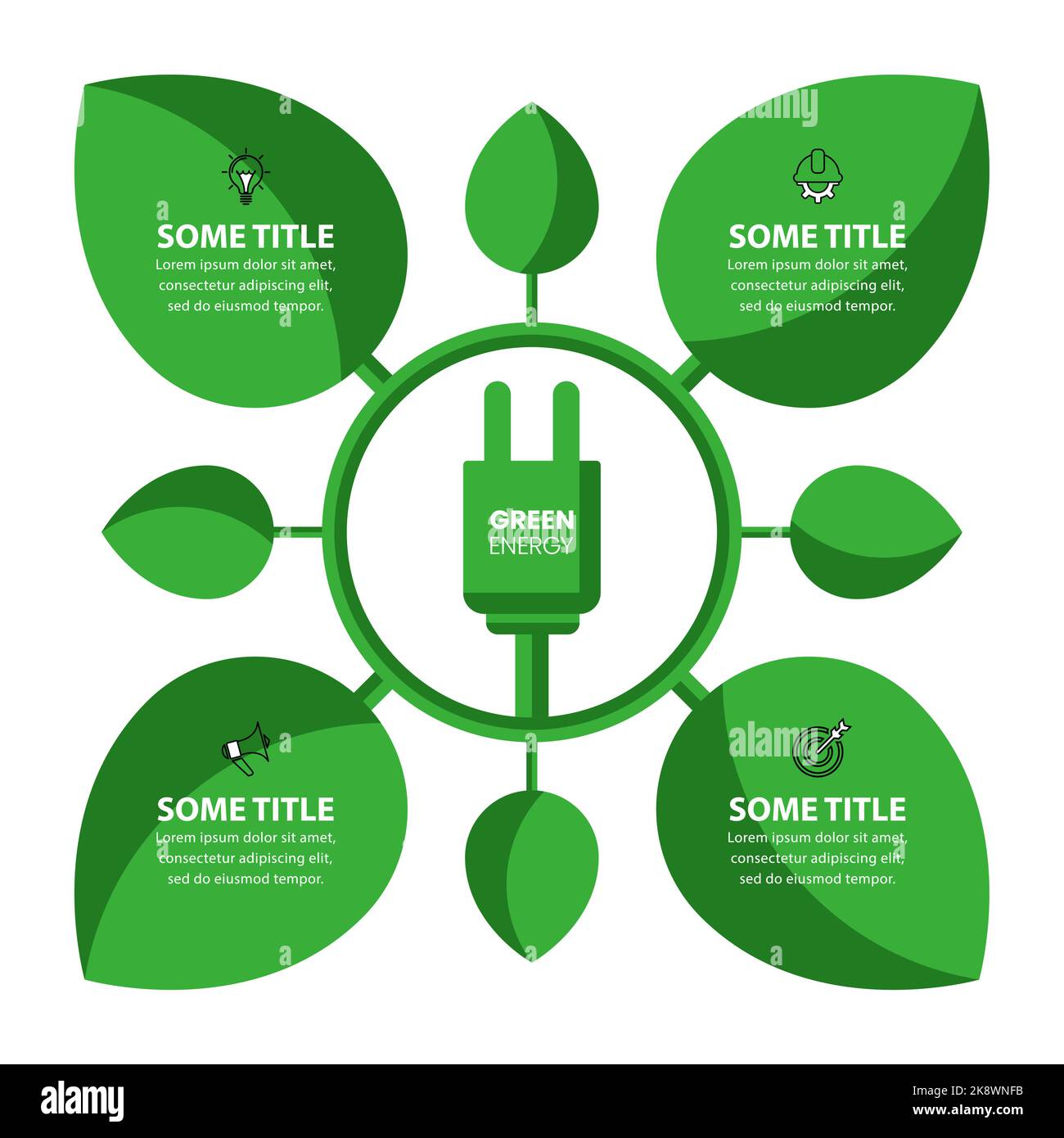 Infographic template with icons and 4 options or steps. Green energy ...