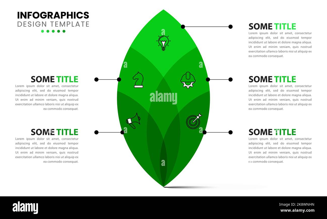 Infographic template with icons and 5 options or steps. Green leaf. Can ...