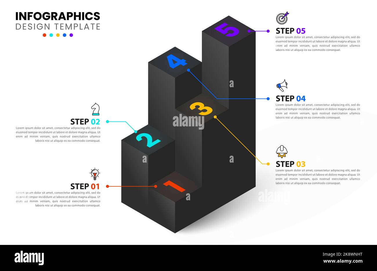 Infographic template with icons and 5 options or steps. Columns. Can be ...