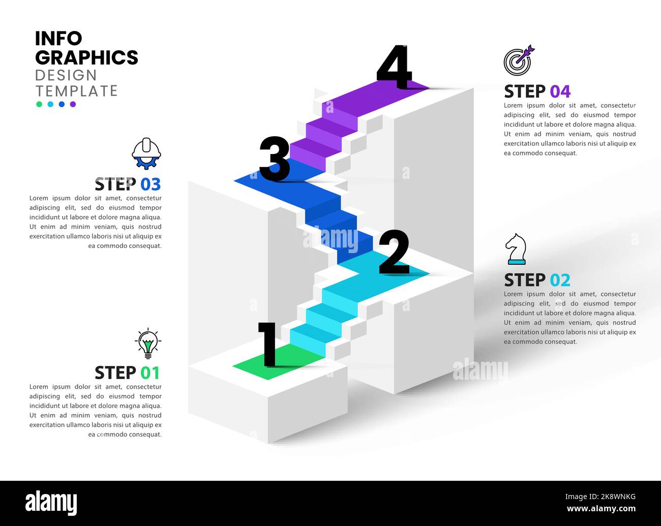 Infographic template with icons and 4 options or steps. Staircase. Can ...