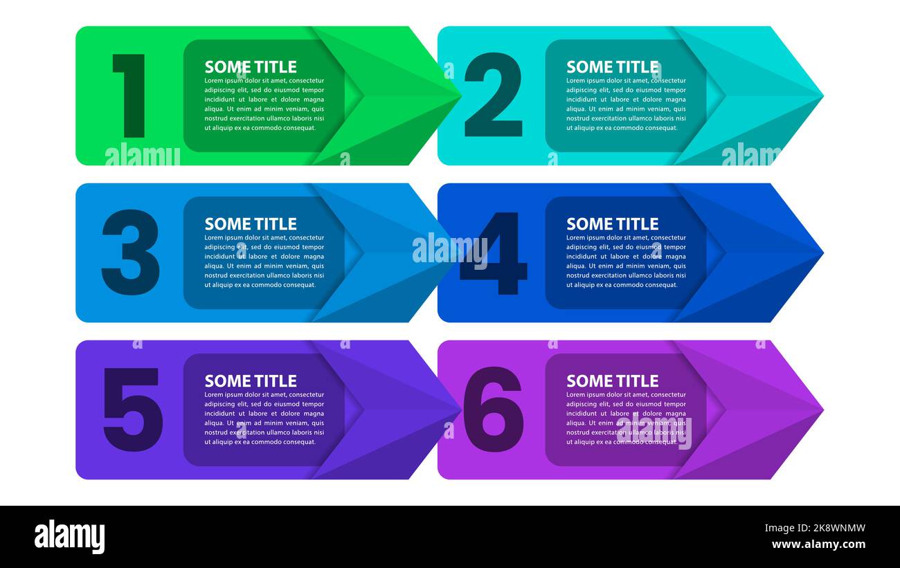 Infographic template with 6 options or steps. Arrows. Can be used for ...