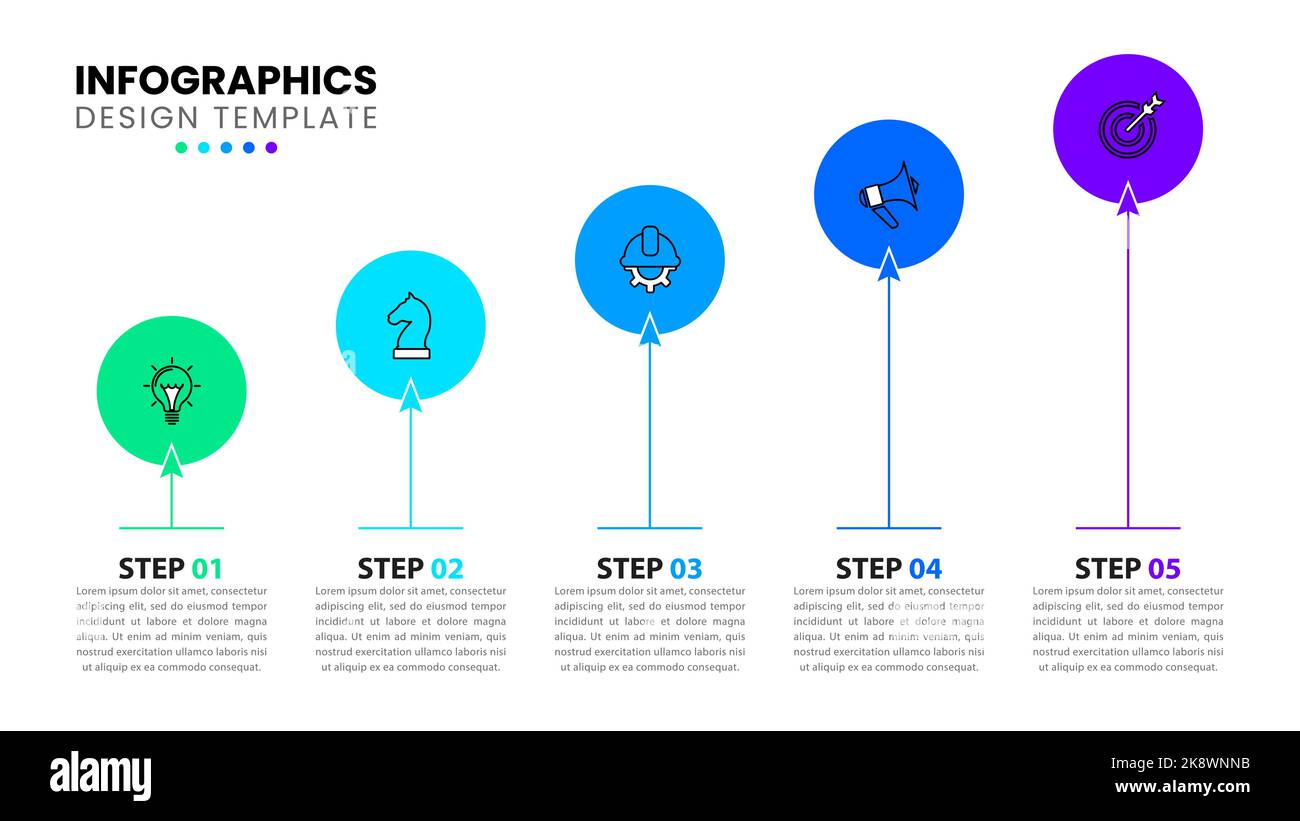 Infographic template with icons and 5 options or steps. Stairs. Can be used for workflow layout ...
