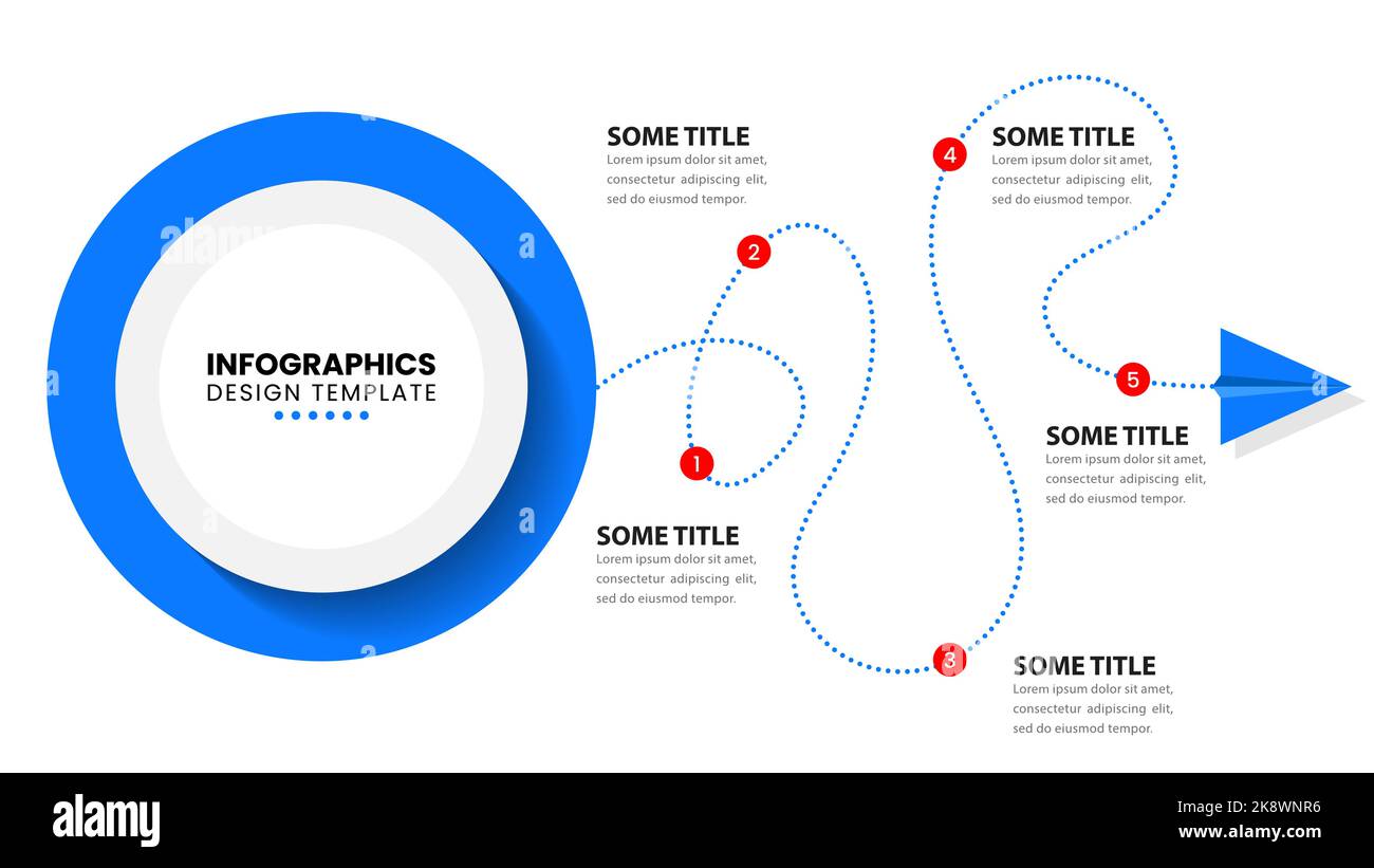 Infographic template with 5 options or steps. Blue line. Can be used ...