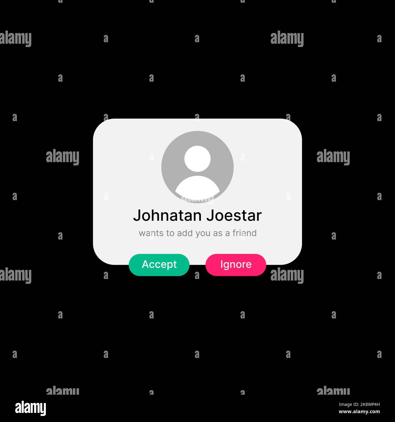 Friend Request Notification Banner Illustration. Social Media UI Concept on Black Background ...