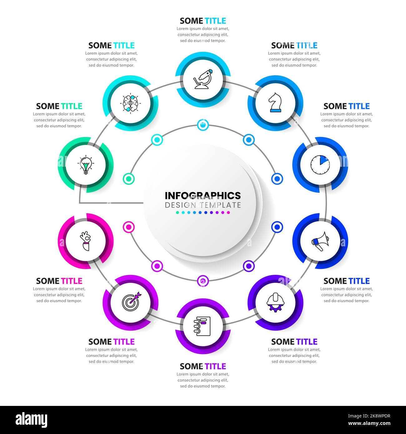 Infographic template with icons and 10 options or steps. Circle. Can be used for workflow layout ...