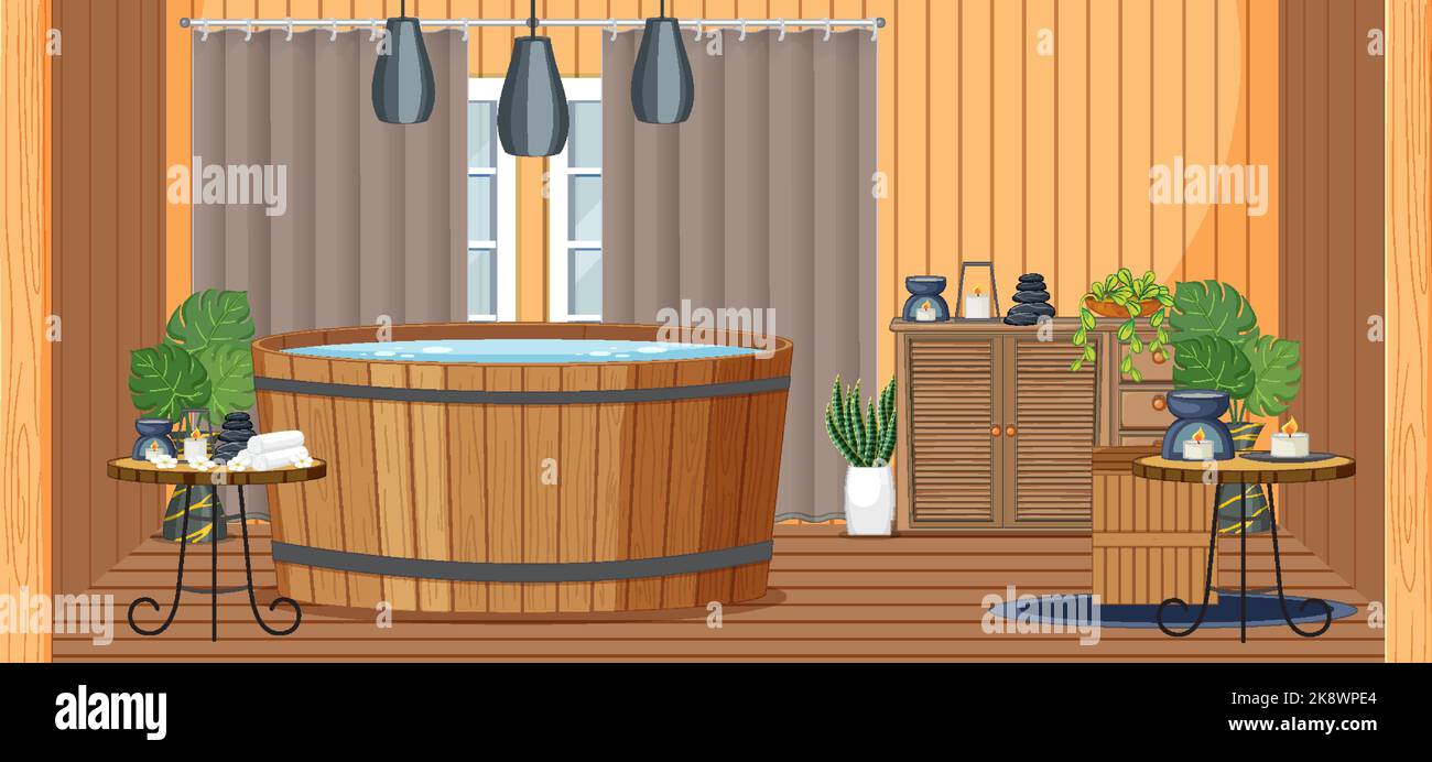 Hot tub in spa room scene illustration Stock Vector Image & Art - Alamy