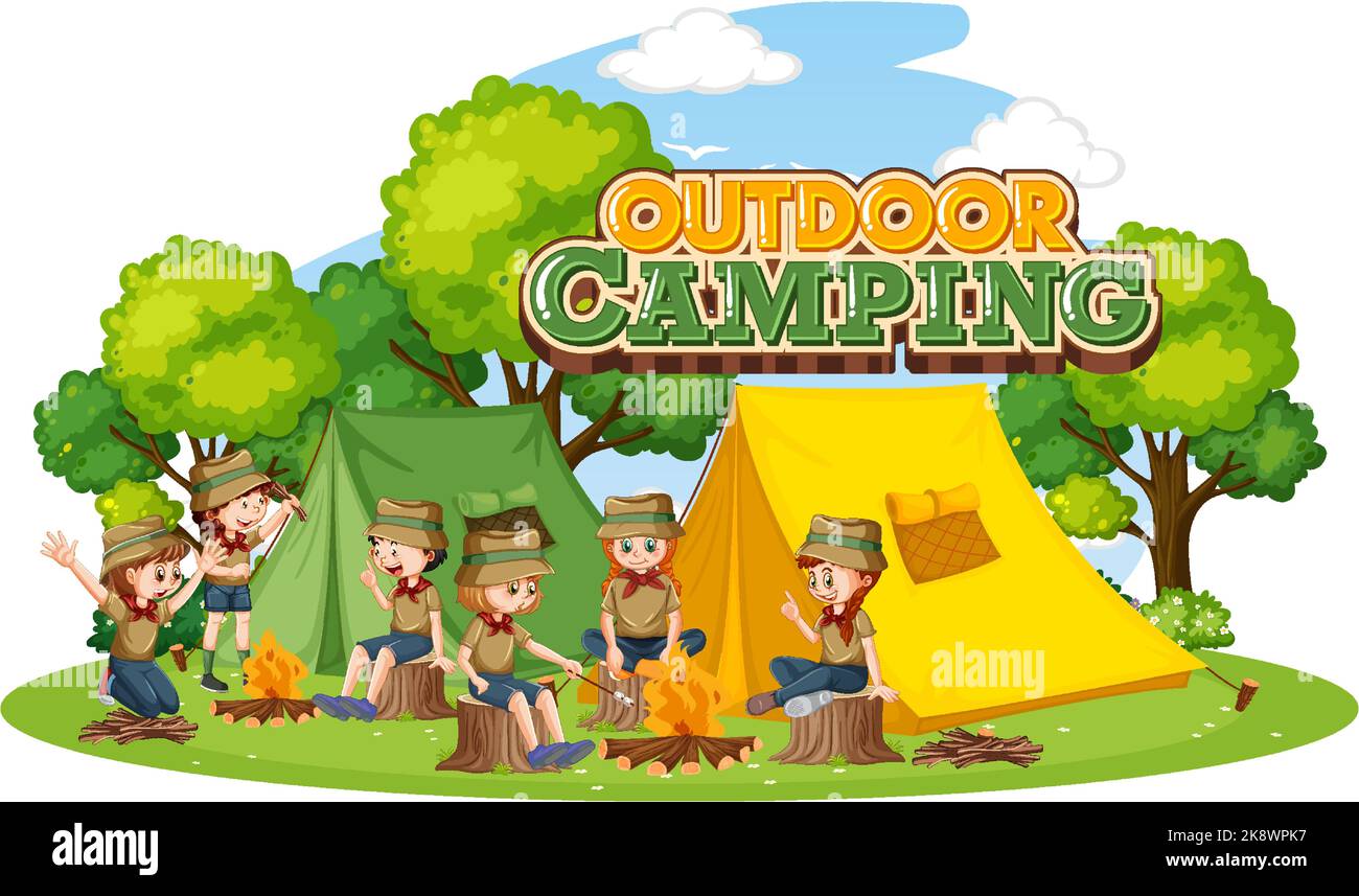 Outdoor camping with scout kids illustration Stock Vector Image & Art ...
