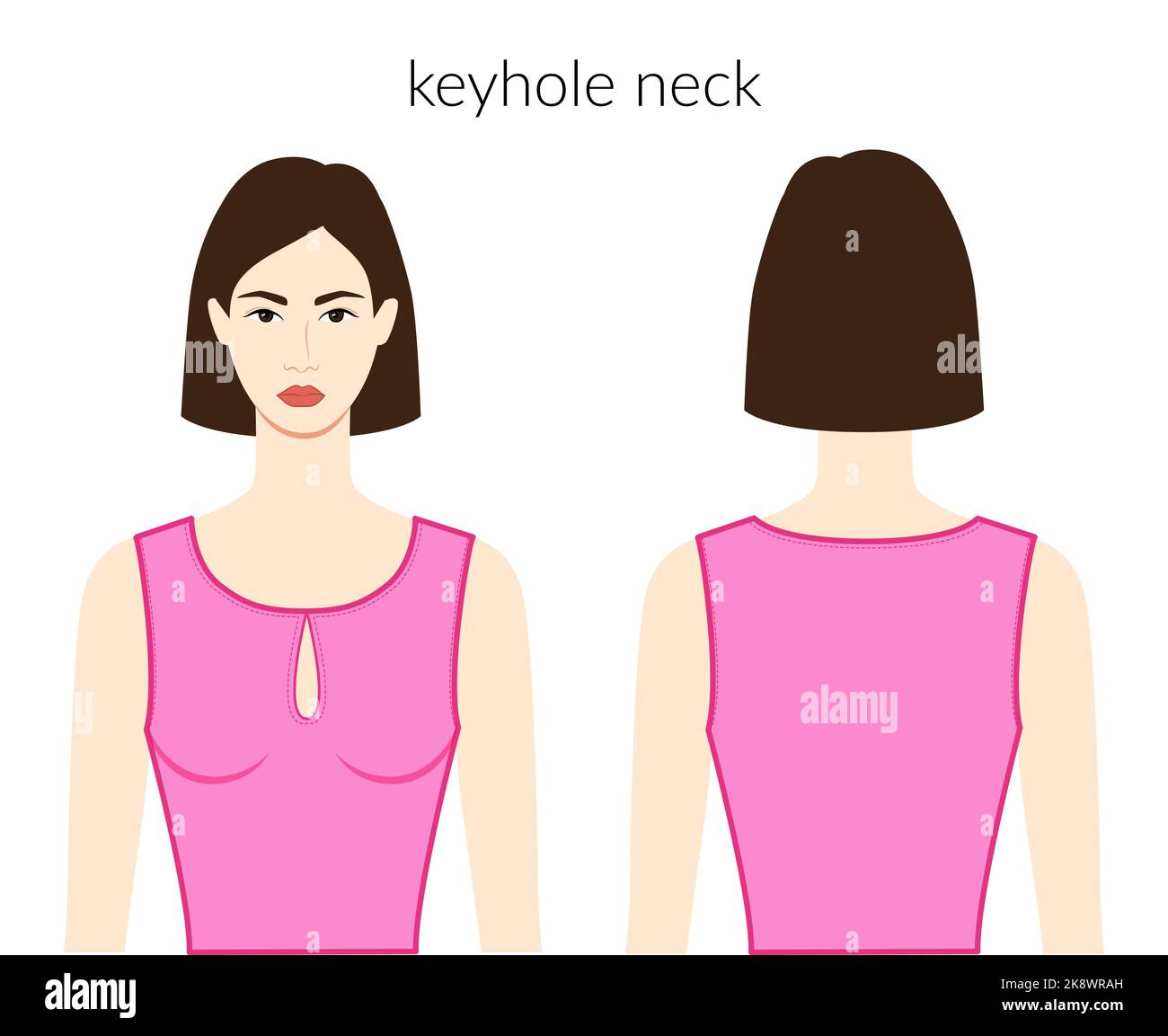 Keyhole neckline clothes character beautiful lady in pink top, shirt ...