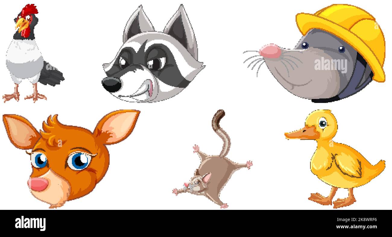 Set of various animals cartoon characters illustration Stock Vector ...