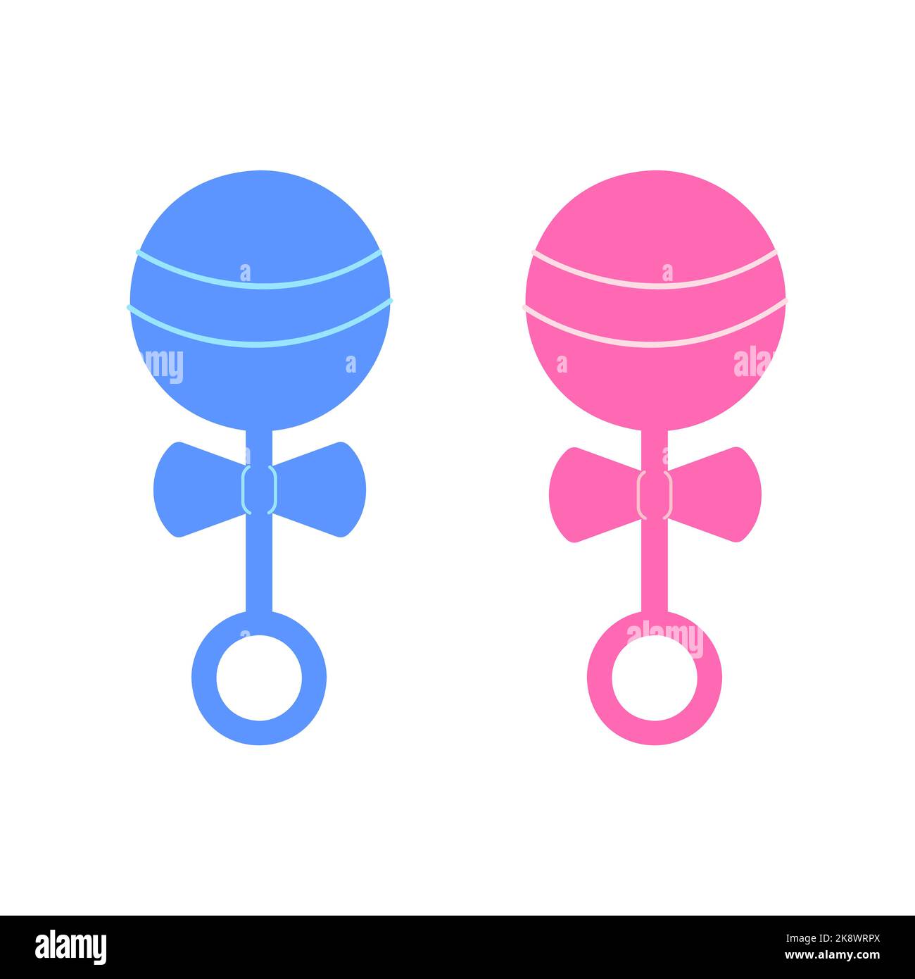 Blue and pink baby rattles icons. Toy for infants isolated on white ...