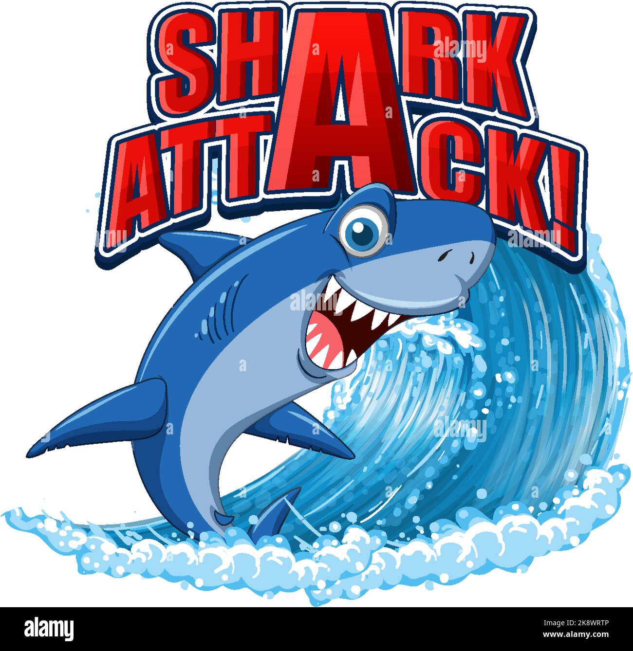 Shark attack icon with shark cartoon character illustration Stock ...