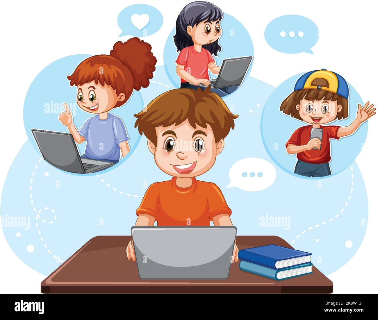 A girl using laptop for online learning illustration Stock Vector Image ...