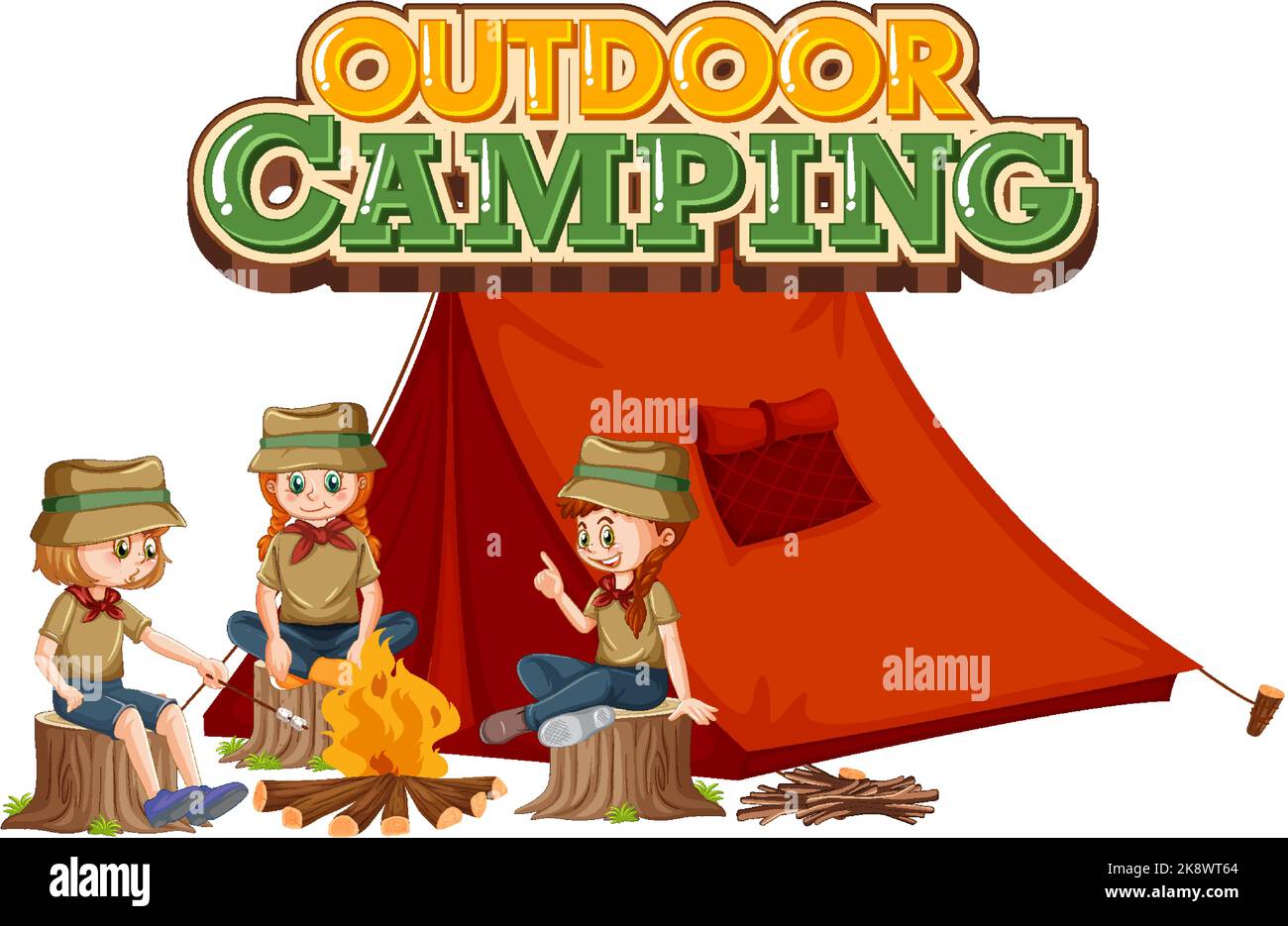 Outdoor camping with scout kids illustration Stock Vector Image & Art ...