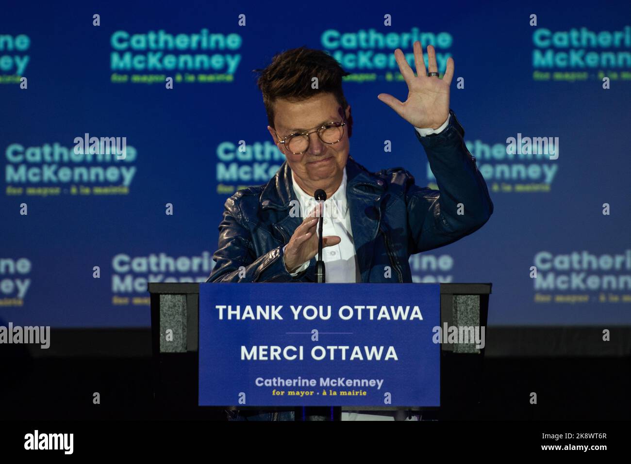 Catherine McKenney delivers remarks at her campaign headquarters in Ottawa on Monday, Oct. 24 ...