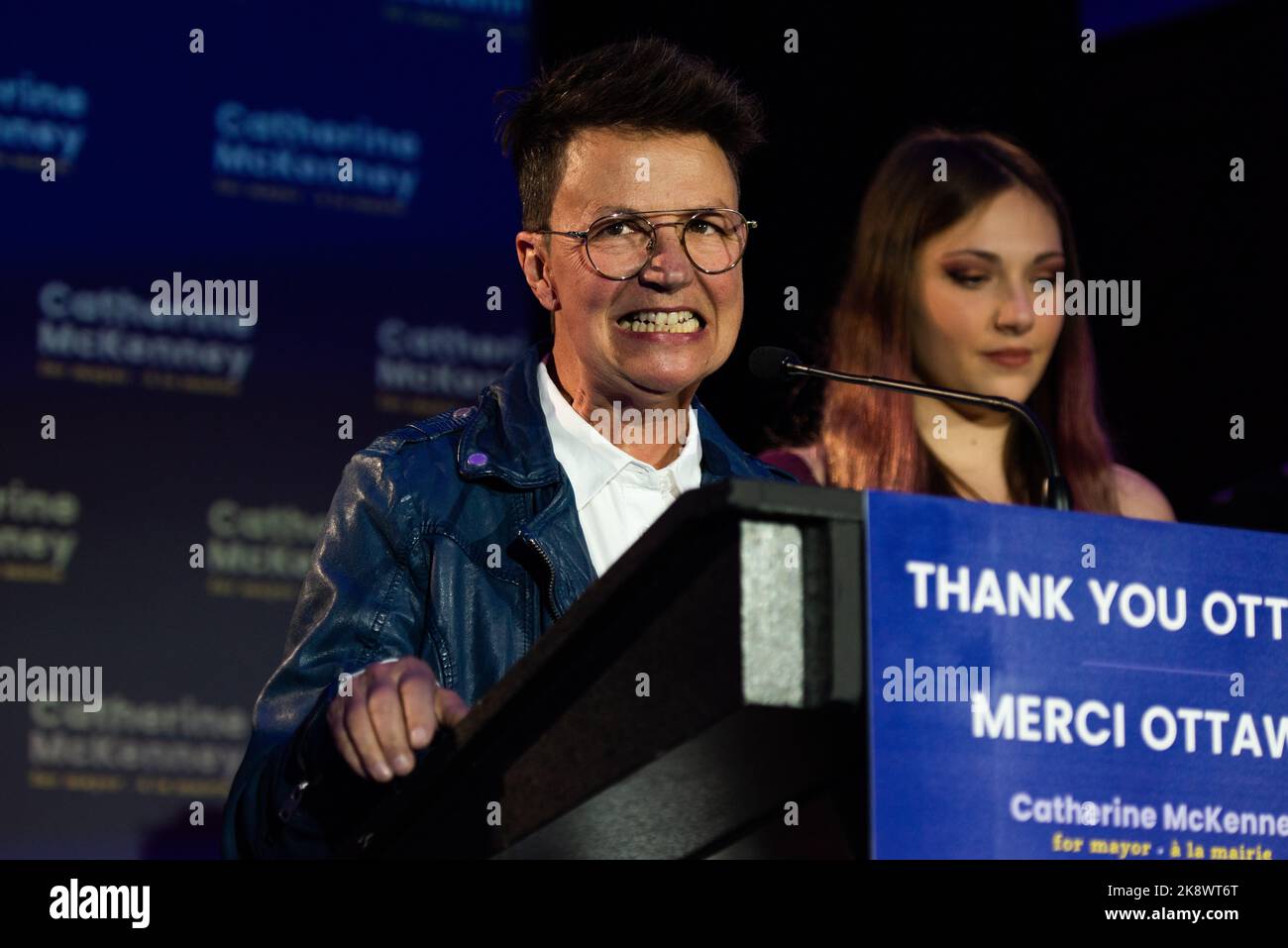 Catherine McKenney delivers remarks at her campaign headquarters in Ottawa on Monday, Oct. 24 ...