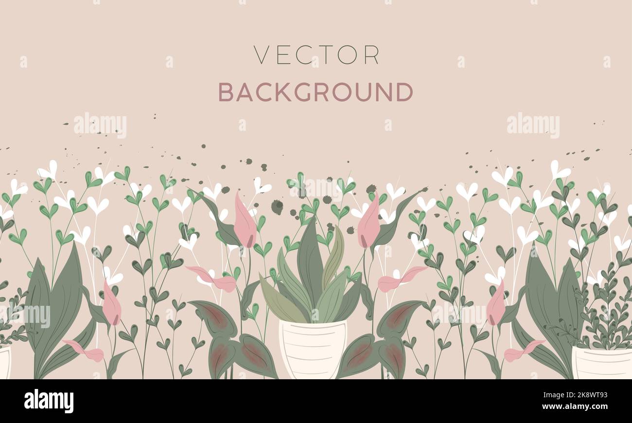 Colored background with different plants and leaves Vector Stock Vector ...