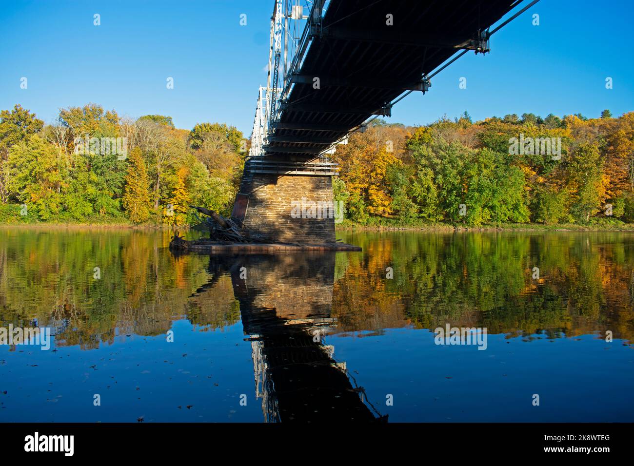 Autumn foliage and tree reflections at the Delaware River under Dingman ...