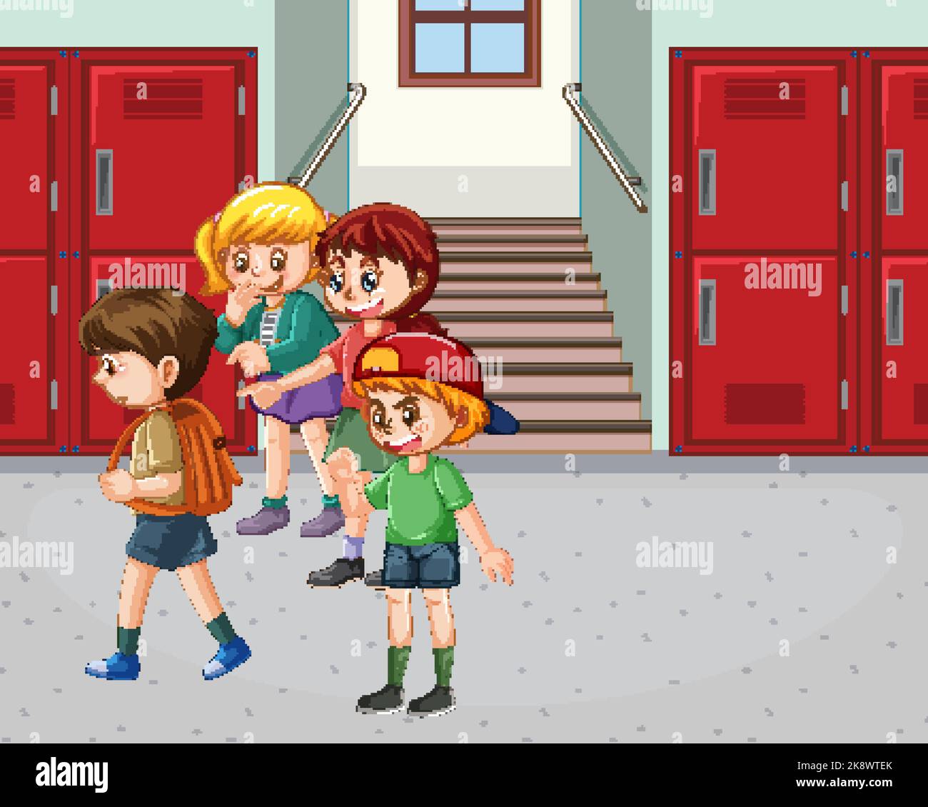 School bullying with student cartoon characters illustration Stock ...