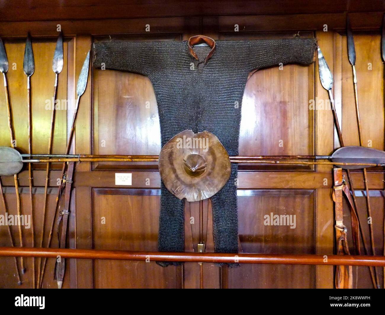 A knight's chainmail suit of armour, also known as a hauberk or byrnie ...