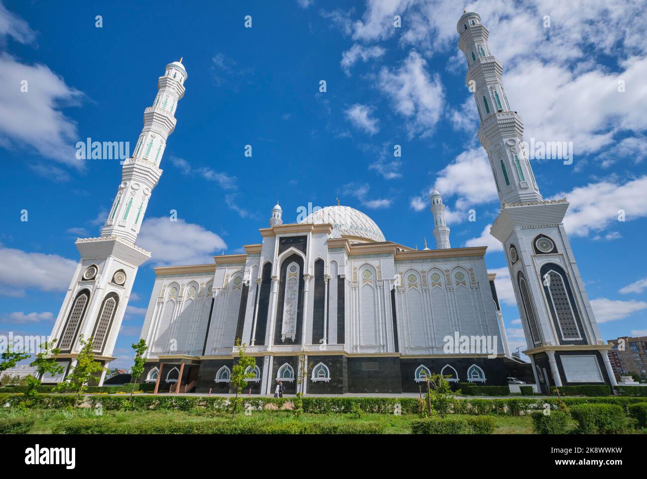 Exterior view of the huge mosque, richly decorated in marble. At the ...
