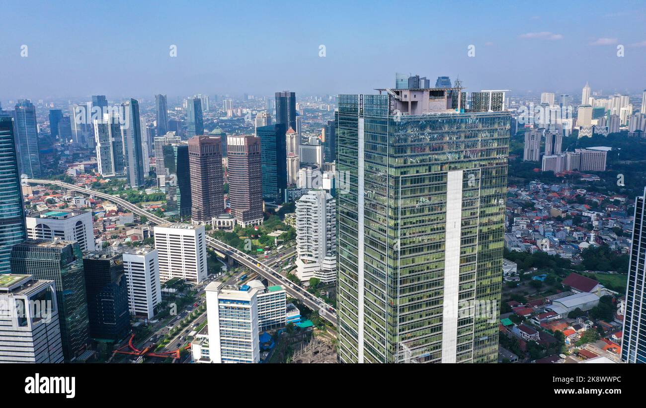 Aerial view of office buildings in Jakarta central business district ...