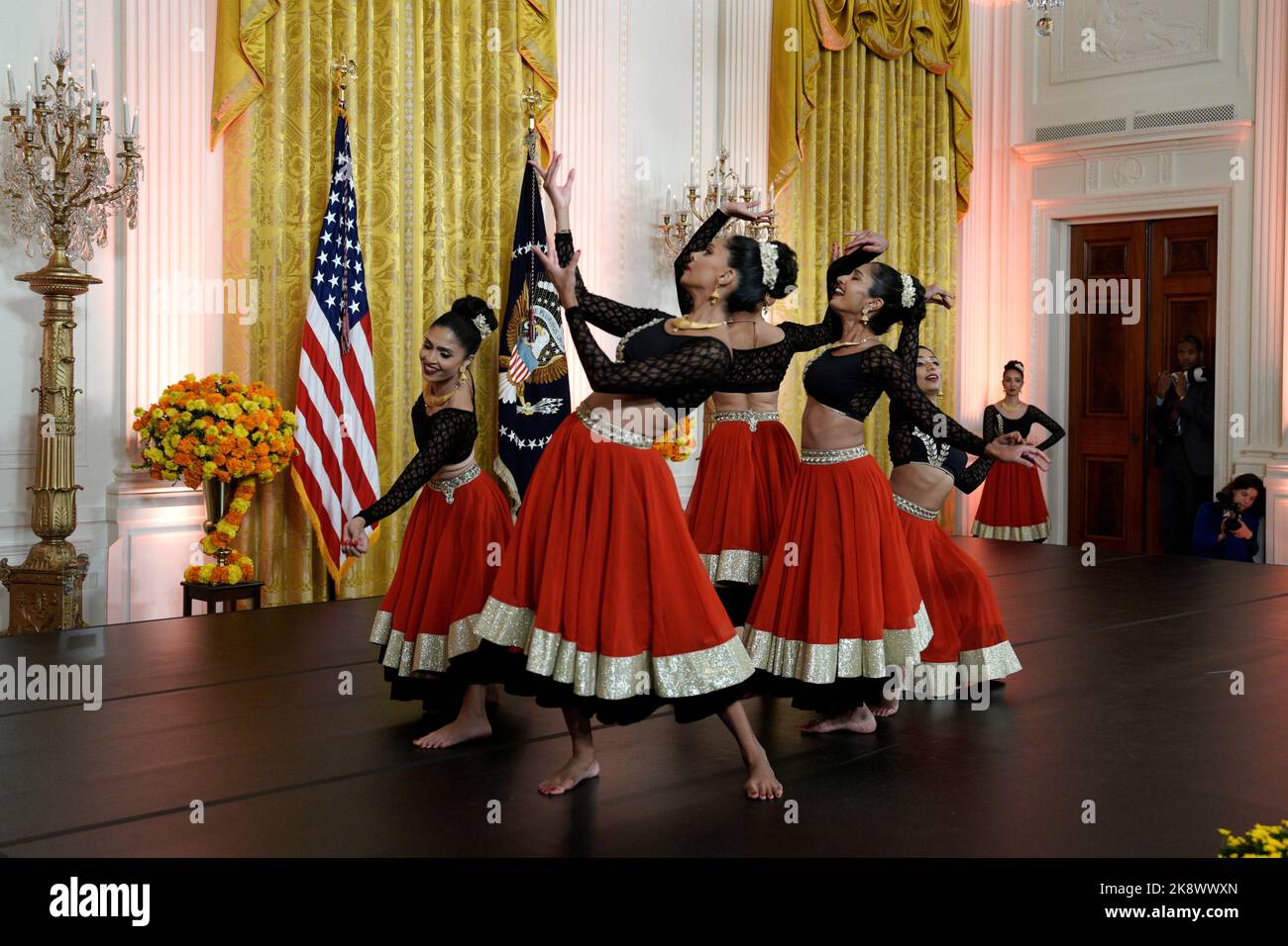The Sa Dance Company performs during a reception to celebrate Diwali in the East Room at the ...