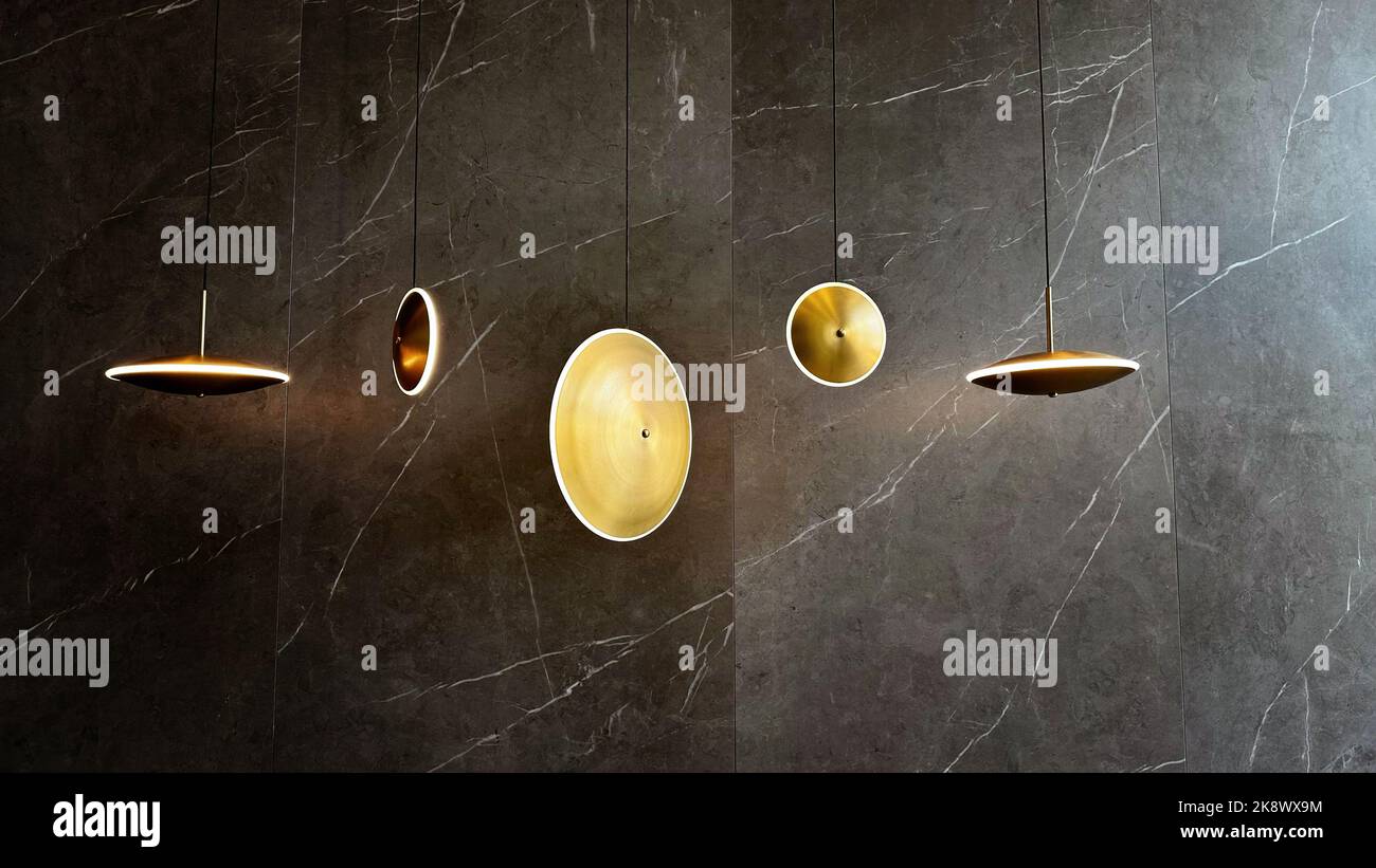 Interior decoration of stylish housing. Loft style incandescent lamp ...