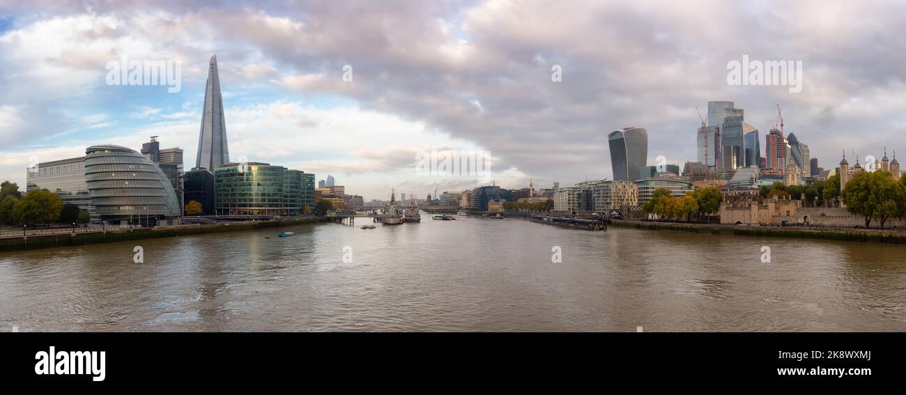 Panoramic View of River Thames and City Skyline during morning sunrise ...