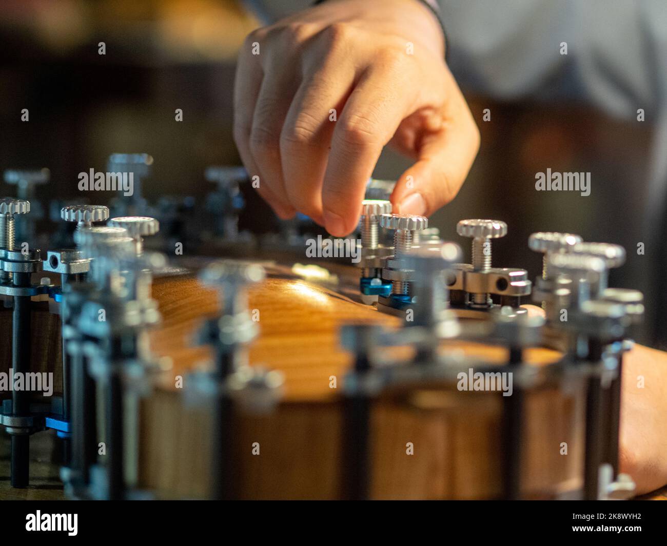 luthier fitting the back to the instrument ribs Stock Photo - Alamy
