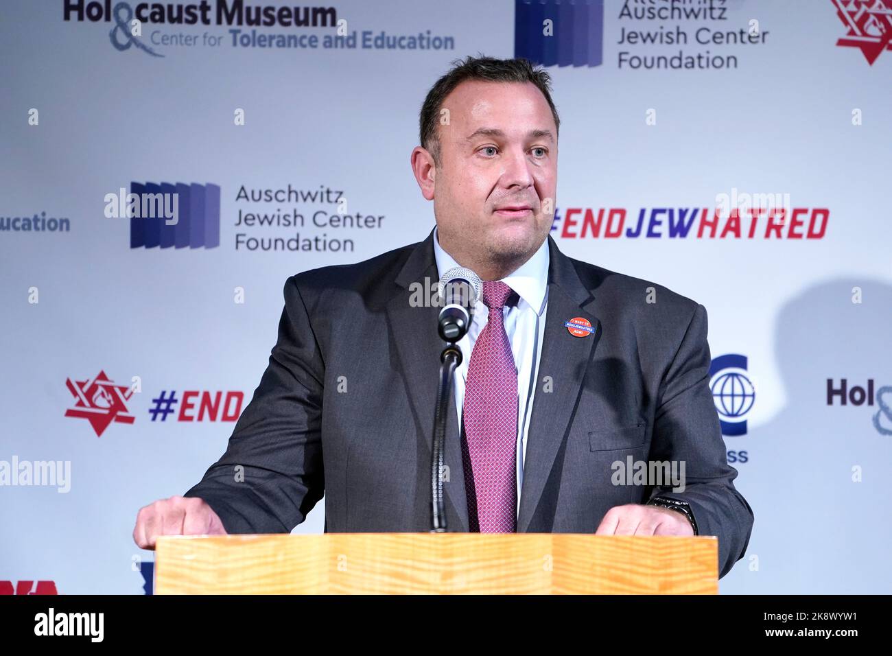 Gerard Filitti speaks during the #EndJewHatred Day event at the Center ...