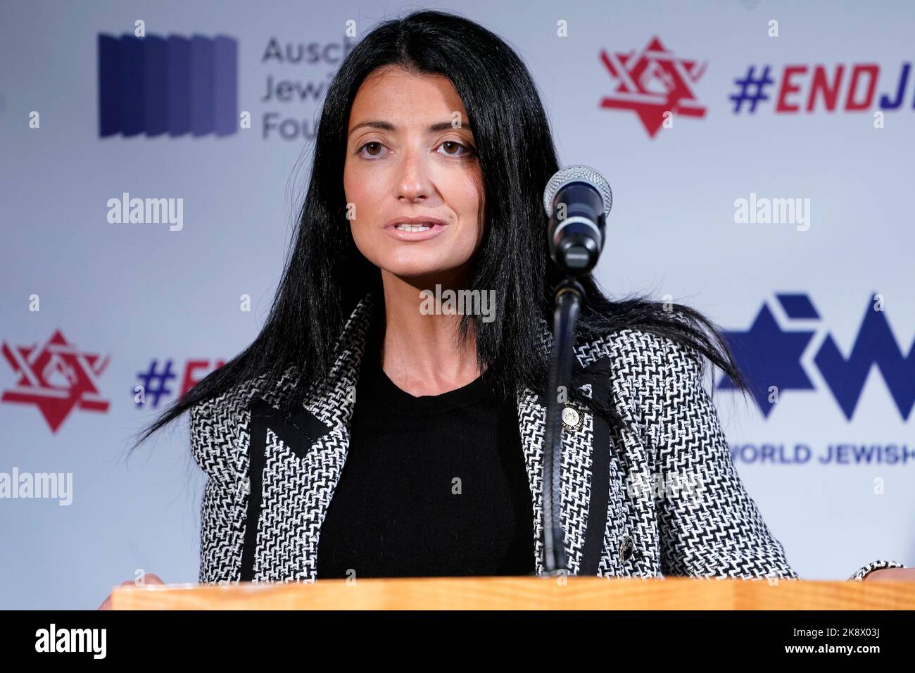 Inna Vernikov speaks during the #EndJewHatred Day event at the Center ...