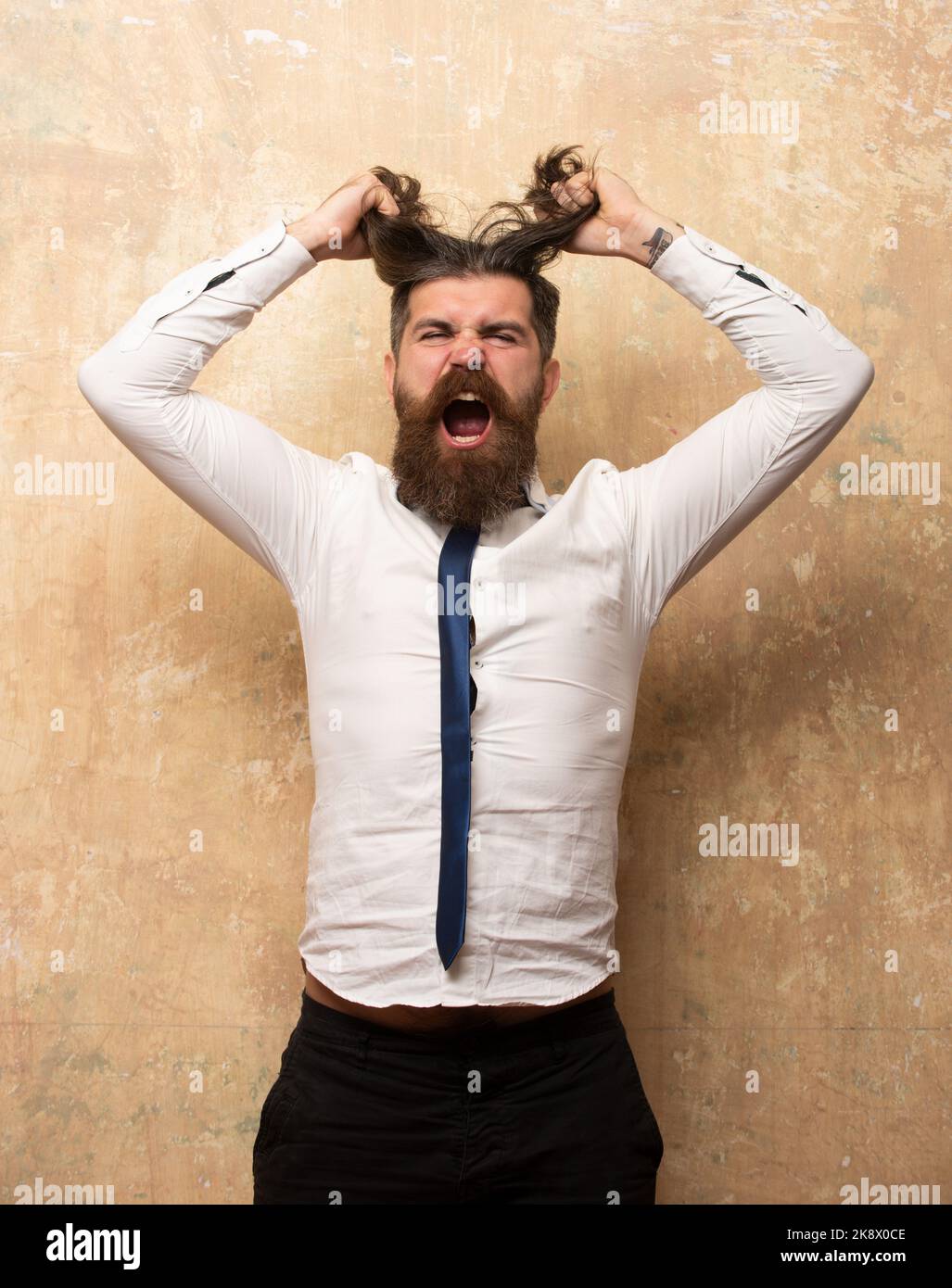 Funny haircut. Human facial expressions and emotions. Hipster man with ...