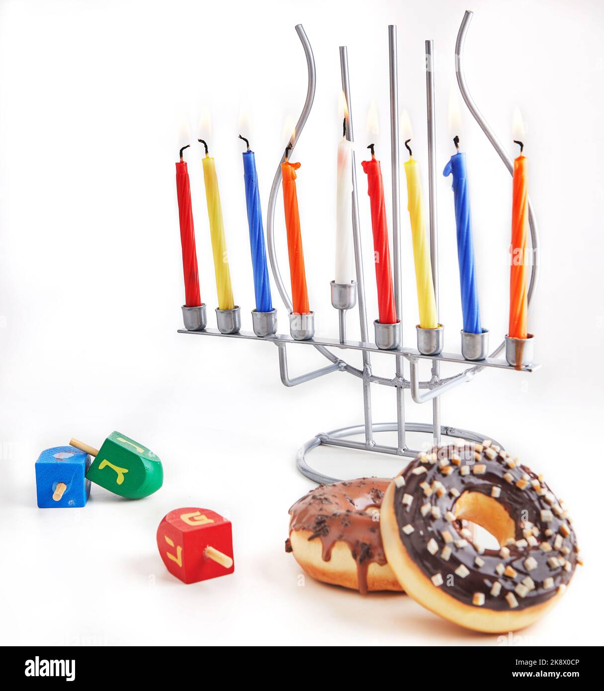 Jewish holiday Hanukkah background. Traditional dish is sweet donuts ...