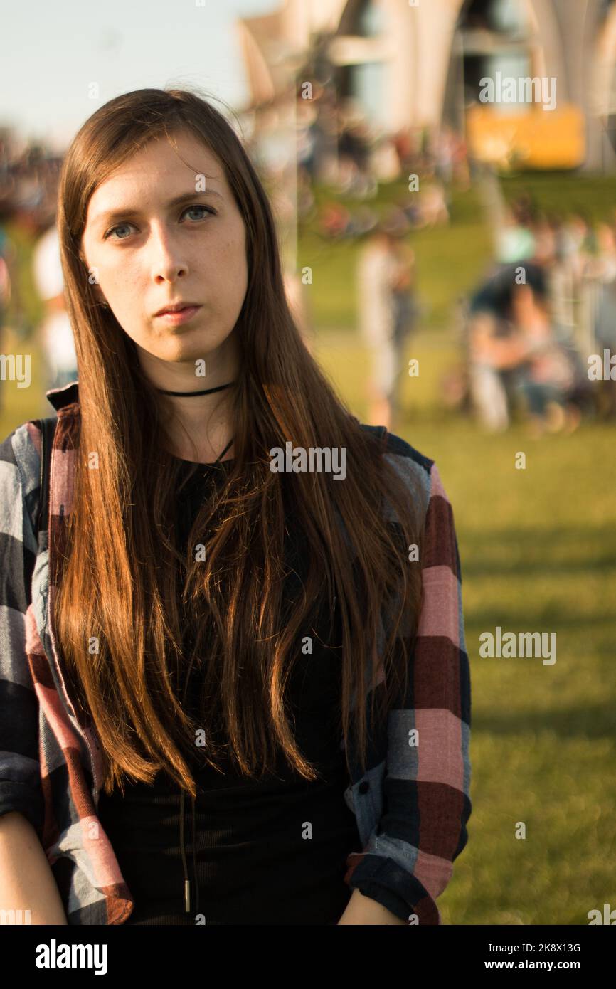 portrait of a young girl with a sad and empty look. Depression in the ...
