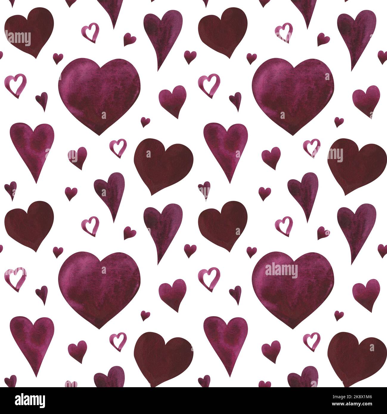 Watercolor heart shape red color seamless patternon white background ...