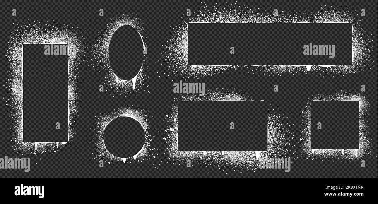 Spray paint frames, white brush stencil graffiti borders square, oval ...