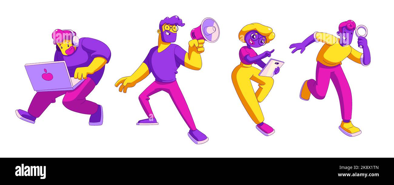 Seo analytics team isolated contemporary characters with laptop ...