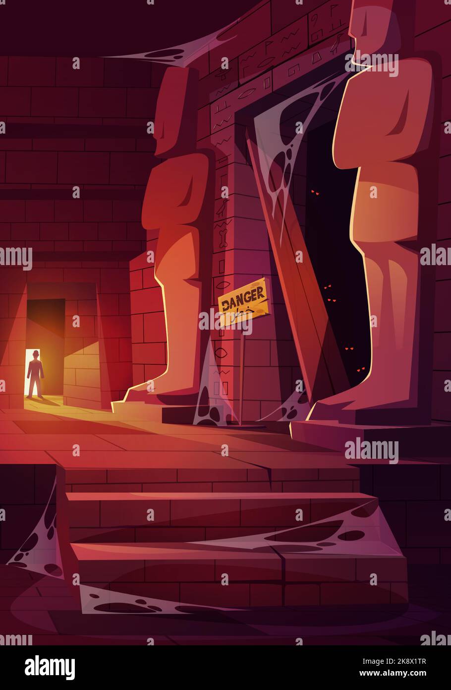 Abandoned Egypt temple or pyramid interior with statues, spider webs ...