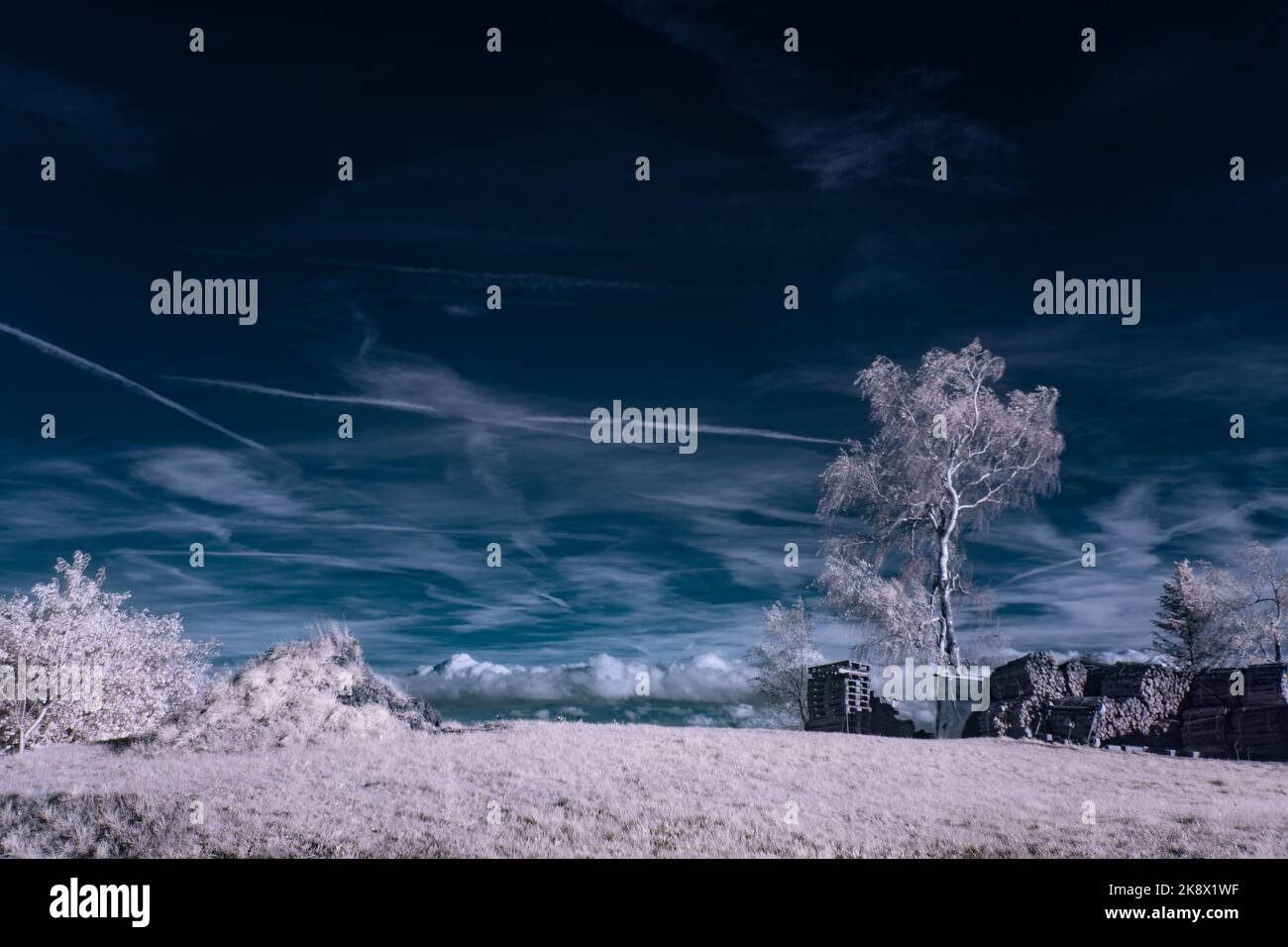 infrared photography - ir photo of landscape under sky with clouds ...