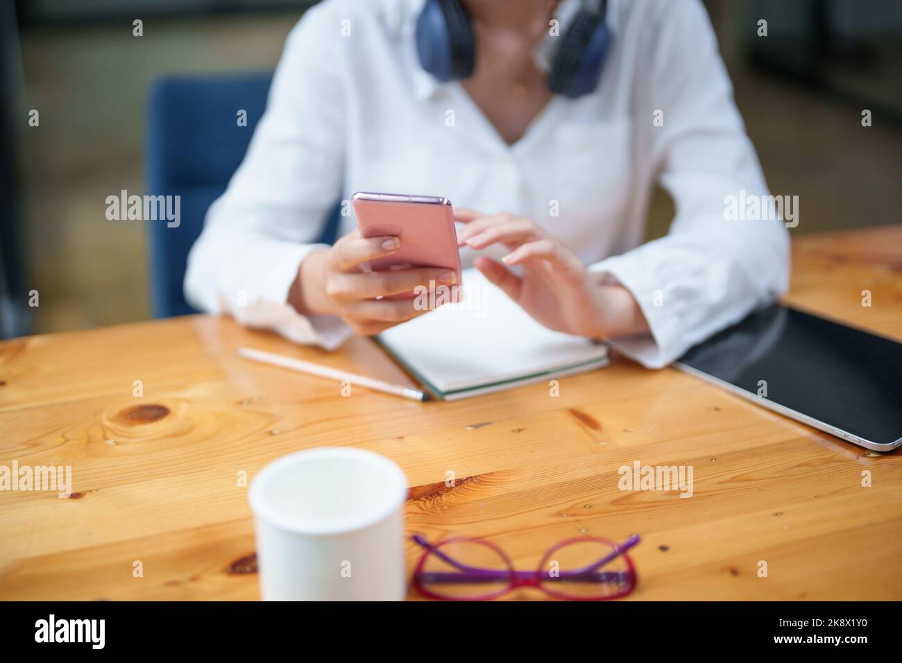 teenage girl using her phone to make video calls or call friends Stock ...