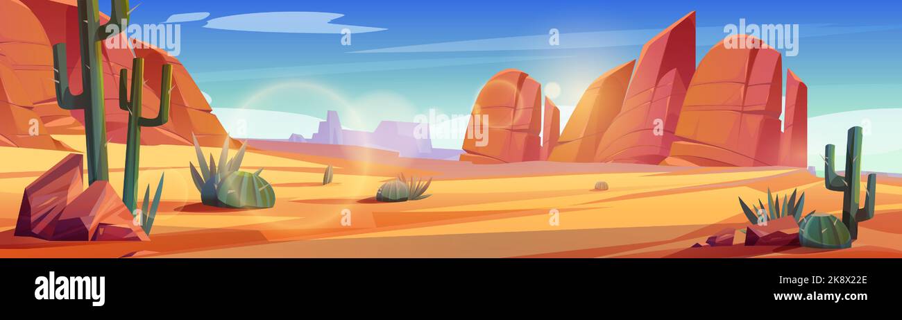 Desert of Africa or Wild West Arizona natural landscape. Cartoon ...