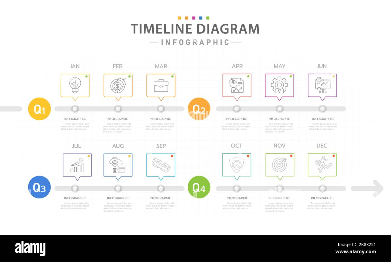 Infographic template for business. 12 Months modern Timeline diagram ...