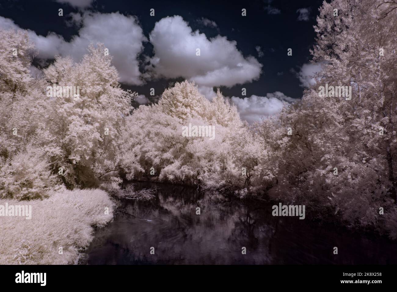 infrared photography - ir photo of landscape under sky with clouds ...